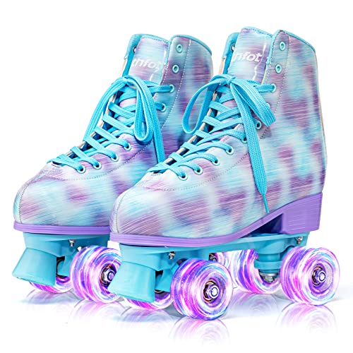 Ruthfot Roller Skates for Women and Girls with Double-Row Four Light up Wheels, High-top PU Leather Rollerskates