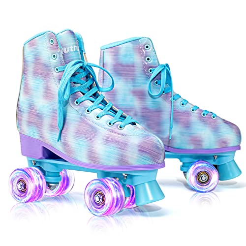 Ruthfot Roller Skates for Women and Girls with Double-Row Four Light up Wheels, High-top PU Leather Rollerskates