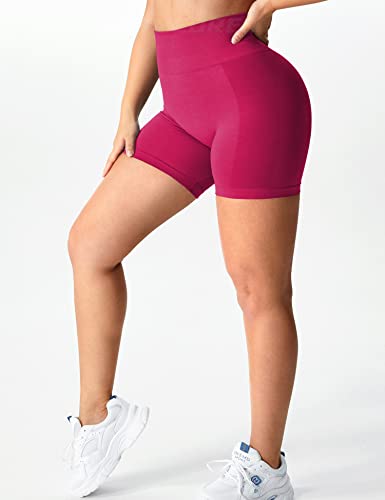 YEOREO Women Intensify Athletic Shorts Seamless Scrunch Workout Shorts High Waisted Active Gym Yoga Shorts Pink M