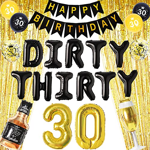 LaVenty 19 PCS Black Gold Dirty Thirty Balloons Dirty 30 Birthday Decoration 30th Birthday Decoration for Men 30 Birthday Decoration for Him Funny 30 Birthday Decoration Naughty 30th