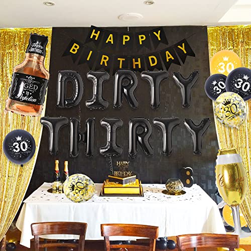 LaVenty 19 PCS Black Gold Dirty Thirty Balloons Dirty 30 Birthday Decoration 30th Birthday Decoration for Men 30 Birthday Decoration for Him Funny 30 Birthday Decoration Naughty 30th