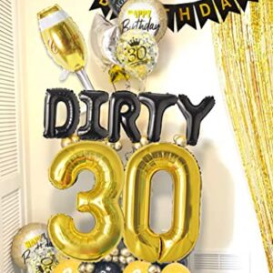 LaVenty 19 PCS Black Gold Dirty Thirty Balloons Dirty 30 Birthday Decoration 30th Birthday Decoration for Men 30 Birthday Decoration for Him Funny 30 Birthday Decoration Naughty 30th