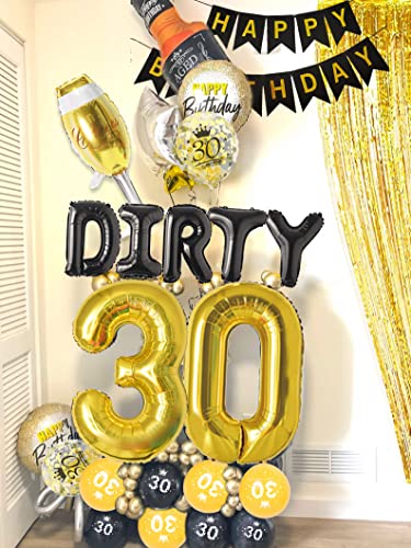 LaVenty 19 PCS Black Gold Dirty Thirty Balloons Dirty 30 Birthday Decoration 30th Birthday Decoration for Men 30 Birthday Decoration for Him Funny 30 Birthday Decoration Naughty 30th