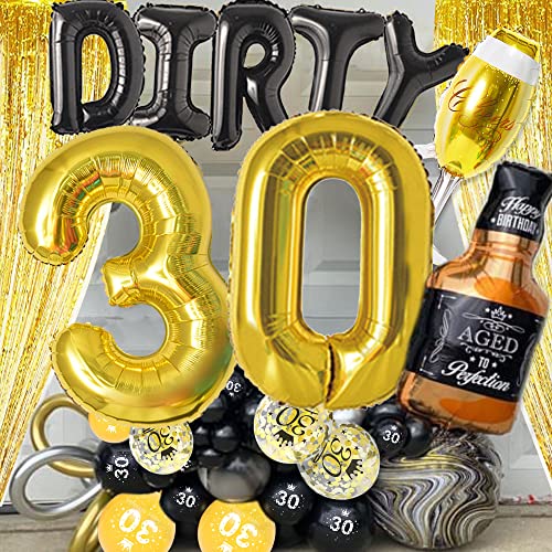 LaVenty 19 PCS Black Gold Dirty Thirty Balloons Dirty 30 Birthday Decoration 30th Birthday Decoration for Men 30 Birthday Decoration for Him Funny 30 Birthday Decoration Naughty 30th