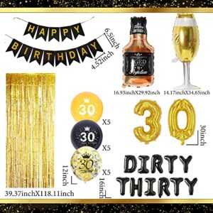 LaVenty 19 PCS Black Gold Dirty Thirty Balloons Dirty 30 Birthday Decoration 30th Birthday Decoration for Men 30 Birthday Decoration for Him Funny 30 Birthday Decoration Naughty 30th