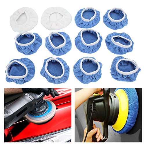 12 Packs Car Polisher Pad Bonnet Set, Waxers Bonnet Set, Polishing Bonnet Pads Microfiber for Truck Motorcycle Bike Boat Yacht