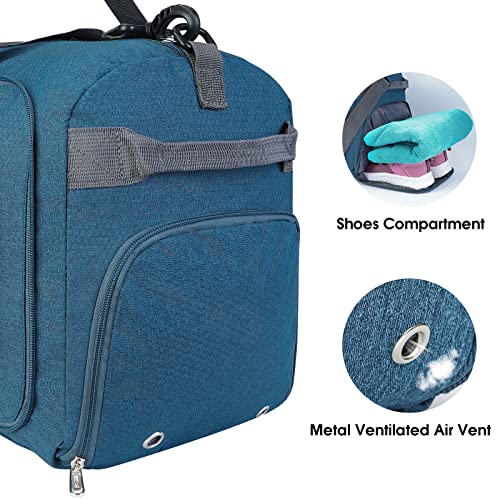 WANDF Foldable Duffel Bag 40L with Shoes Compartment, Overnight Weekender Travel Duffle for Men Women Water-proof & Tear Resistant (Blue)