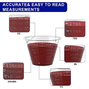 ReliMedPro disposable graduated plastic medicine cups, bulk pack of 100, 1 OZ (30ml) small measuring cups for liquid medication, paint, epoxy, pill and resin (100)