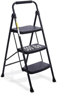 3 step ladder, folding step stool with wide anti-slip pedal, lightweight 500lbs step ladder 3 step folding, 3 step ladder folding step stool for adults, portable kitchen step stool black