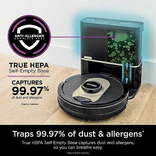 Shark AV2501AE AI Robot Vacuum with XL HEPA Self-Empty Base, Bagless, 60-Day Capacity, LIDAR Navigation, Perfect for Pet Hair, Compatible with Alexa, Wi-Fi Connected, Carpet & Hard Floor, Black