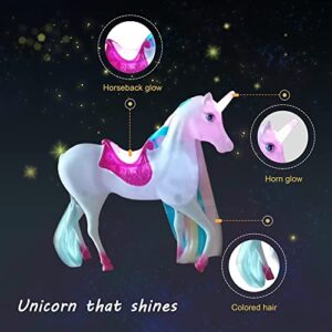 White Unicorn with Magic Light Horn and Fairy Tale Princess Doll 11.5“, W/Comb and Crystal Crown, Girls' Unicorn Doll Toys Gifts, Presents for Girl Kids Aged 3+