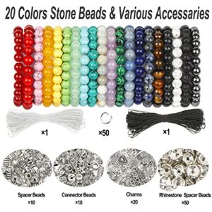 24 Colors Natural Stone Bead Box Set Kits 8mm Round Loose Gemstone Beads with Accessories Tools for Bracelet Jewelry Making