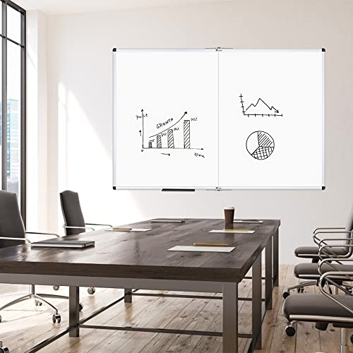 VIZ-PRO Large Dry Erase White Board/Magnetic Foldable Whiteboard, 72 X 40 Inches, Silver Aluminium Frame