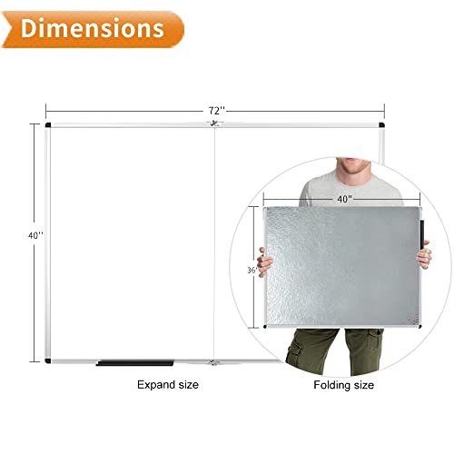 VIZ-PRO Large Dry Erase White Board/Magnetic Foldable Whiteboard, 72 X 40 Inches, Silver Aluminium Frame