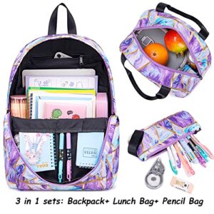 Bluboon Teen Girls School Backpack Kids Bookbag Set with Lunch Box Pencil Case Travel Laptop Backpack Casual Daypacks