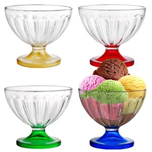 Lawei 12 Pack Acrylic Ice Cream Bowl, 8 Oz Colorful Footed Dessert Cups, Clear Reusable Trifle Bowl for Serving Dessert, Sundae, Ice Cream, Pudding, Cocktail, Condiment, Snack, Party