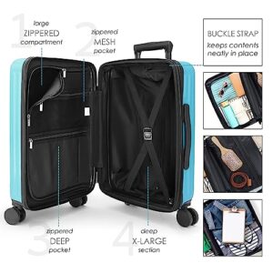 TravelArim 20 Inch Carry On Luggage 22x14x9 Airline Approved, Carry On Suitcase with Wheels, Hard-shell Carry-on Luggage, Teal Small Suitcase, Hardside Luggage Carry On with Cosmetic Carry On Bag