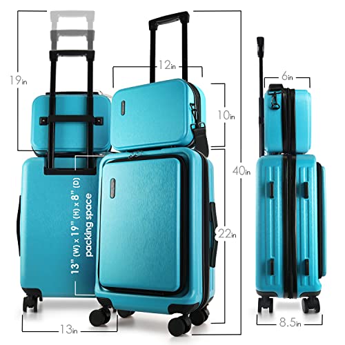 TravelArim 20 Inch Carry On Luggage 22x14x9 Airline Approved, Carry On Suitcase with Wheels, Hard-shell Carry-on Luggage, Teal Small Suitcase, Hardside Luggage Carry On with Cosmetic Carry On Bag