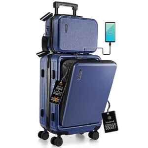 travelarim 20 inch carry on luggage 22x14x9 airline approved, carry on suitcase with wheels, hard-shell carry-on luggage, navy small suitcase, hardside luggage carry on with cosmetic carry on bag