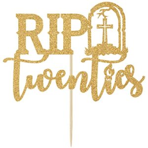 Gold Glitter Rip Twenties Cake Topper, Death to My Twenties/Rip to My Twenties Cake Decorations, Old English Themed 30th Birthday Party Decorations