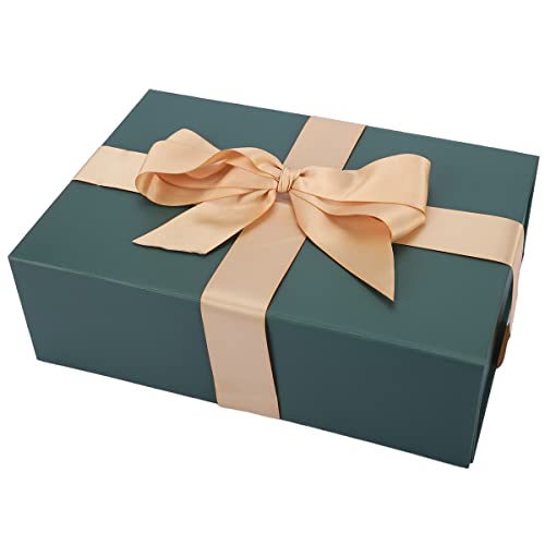 MONDEPAC Gift Box 11x7.5x3.5 Inches,Forest Green Gift Box with Magnetic Lid，Large Gift Box Contains Card, Ribbon, Shredded Paper Filler Gift Box for Valentine's Day Gift Packaging