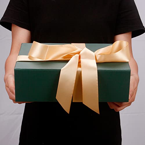 MONDEPAC Gift Box 11x7.5x3.5 Inches,Forest Green Gift Box with Magnetic Lid，Large Gift Box Contains Card, Ribbon, Shredded Paper Filler Gift Box for Valentine's Day Gift Packaging