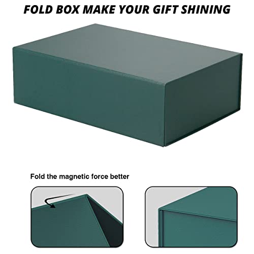 MONDEPAC Gift Box 11x7.5x3.5 Inches,Forest Green Gift Box with Magnetic Lid，Large Gift Box Contains Card, Ribbon, Shredded Paper Filler Gift Box for Valentine's Day Gift Packaging