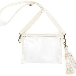 Mkono Clear Bag Stadium Approved, Small Purse for Women with Macrame Wristlet Transparent Concert Crossbody Bag for Sport Events Festival Concert Park