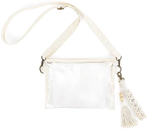 Mkono Clear Bag Stadium Approved, Small Purse for Women with Macrame Wristlet Transparent Concert Crossbody Bag for Sport Events Festival Concert Park