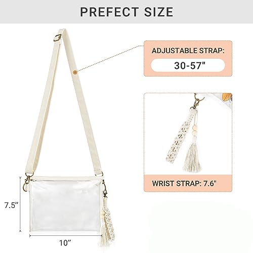 Mkono Clear Bag Stadium Approved, Small Purse for Women with Macrame Wristlet Transparent Concert Crossbody Bag for Sport Events Festival Concert Park