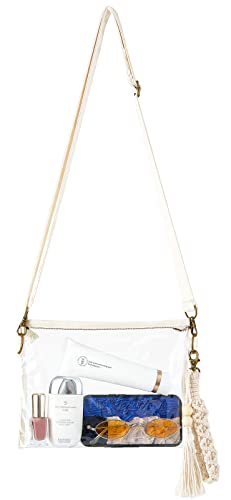 Mkono Clear Bag Stadium Approved, Small Purse for Women with Macrame Wristlet Transparent Concert Crossbody Bag for Sport Events Festival Concert Park