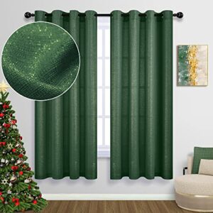 christmas green and gold curtains 63 inch length for living room 2 panels grommet semi sheer shiny glitter sparkle shimmer hunter forest green curtain for bedroom xmas holiday decor emerald dark green