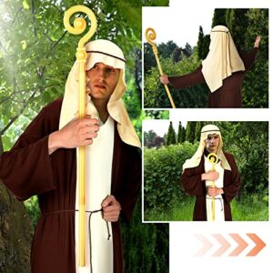 3 Pcs Halloween Jesus Costume Adult Saint Biblical Religious Costume for Men Pharaoh Costume Tan Robe Headband Shepherd Staff (X-Large)