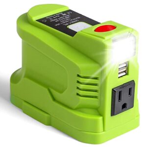 tepulas 150w powered inverter generator for ryobi 18-volt one+ p108 p107 battery, portable power source for ryobi dc 18v to ac 110v inverter with ac outlet and dual usb 5v/2.4a & led work light