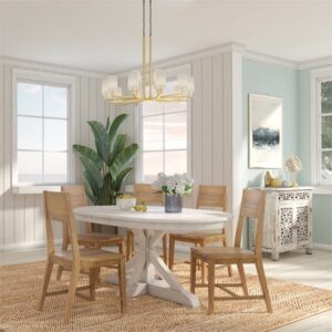 Kosas Home Gerald 63" Oval Solid Pine Wood Dining Table in Sunbleached Ivory