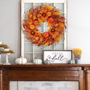 Sggvecsy Fall Wreath 22’’ Autumn Front Door Wreath Harvest Wreath with Pumpkin Sunflower Berry Maple Leaves Fall Decorations for Outside Indoor Wall Window Festival Thanksgiving Fall Autumn Decor