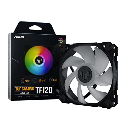 ASUS TUF Gaming TF120 ARGB Chassis Fan 3-Pin Customizable LEDs Blade, Advanced Fluid Dynamic Bearing, 120mm PWM Control, Double-layer LED Array for Computer Case & Liquid Radiator, Black