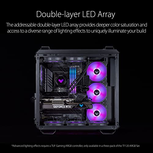 ASUS TUF Gaming TF120 ARGB Chassis Fan 3-Pin Customizable LEDs Blade, Advanced Fluid Dynamic Bearing, 120mm PWM Control, Double-layer LED Array for Computer Case & Liquid Radiator, Black