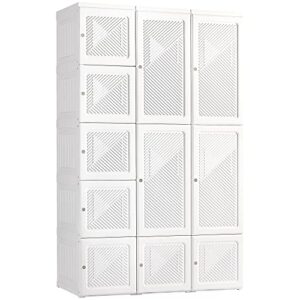 homcom portable wardrobe closet, bedroom armoire, foldable clothes organizer with cube storage, hanging rods, and magnet doors, white