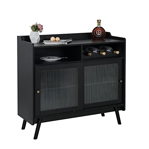 YUSING Buffet Cabinet with Storage, Sideboard Cabinet with Moru Tempered Glass Door, Coffee Bar Cabinet, Coffee Station, Accent Cabinet with Wine Rack for for Kitchen, Living Room, Entryway