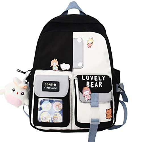 KEKEMI Kawaii Backpack for Girls Women Pin Bear Accessories College High School Bookbag Lightweight Casual Travel Laptop Bag