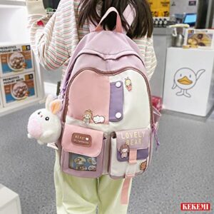 KEKEMI Kawaii Backpack for Girls Women Pin Bear Accessories College High School Bookbag Lightweight Casual Travel Laptop Bag