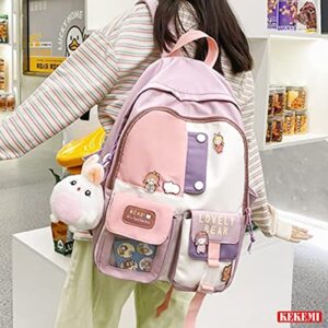 KEKEMI Kawaii Backpack for Girls Women Pin Bear Accessories College High School Bookbag Lightweight Casual Travel Laptop Bag