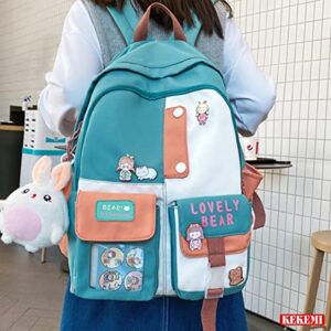 KEKEMI Kawaii Backpack for Girls Women Pin Bear Accessories College High School Bookbag Lightweight Casual Travel Laptop Bag