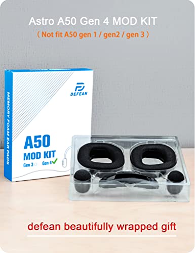 A50 Gen 4 Mod Kit - defean Replacement Earpads and Headband Compatible with Astro A50 Gen 4 Headset,Ear Cushions, Upgrade High-Density Noise Cancelling Foam, Added Thickness (Black Breathable Fabric)