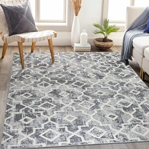 wonnitar moroccan machine washable large area rug - 5x7 grey modern geometric bedroom living room throw rug,non-slip distressed dining room nursery mat,non-shedding indoor floor accent carpet