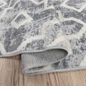 Wonnitar Moroccan Machine Washable Large Area Rug - 5x7 Grey Modern Geometric Bedroom Living Room Throw Rug,Non-Slip Distressed Dining Room Nursery Mat,Non-Shedding Indoor Floor Accent Carpet