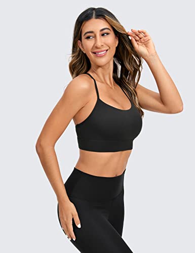 CRZ YOGA Butterluxe Womens Y-Back Racerback Sports Bra - Spaghetti Straps Wireless Scoop Neck Athletic Padded Yoga Bra Black Medium