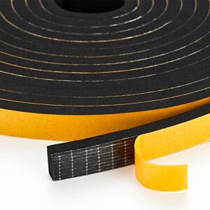 33 feet weather stripping door seal- 1/2" wide x 1/4" thick door bottom seal strip high density foam tape adhesive rubber strip for door soundproofing,window insulation (1/2" x 1/4" x 33ft,black)