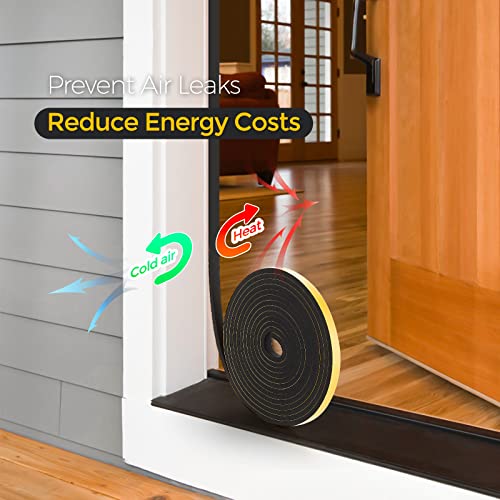 33 Feet Weather Stripping Door Seal- 1/2" Wide X 1/4" Thick Door Bottom Seal Strip High Density Foam Tape Adhesive Rubber Strip for Door Soundproofing,Window Insulation (1/2" x 1/4" x 33FT,Black)